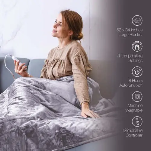 PURSONIC Total Warmth & Comfort Bundleincludes Electric Soft Microplush Heated Blanket Throw