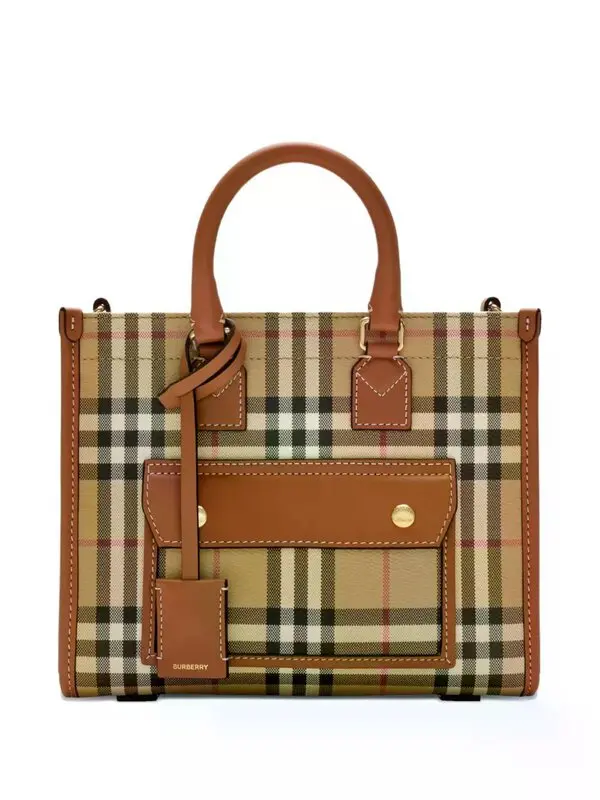Burberry Mini Freya Tote Bag In Check Coated Cotton Blend - Neutrals