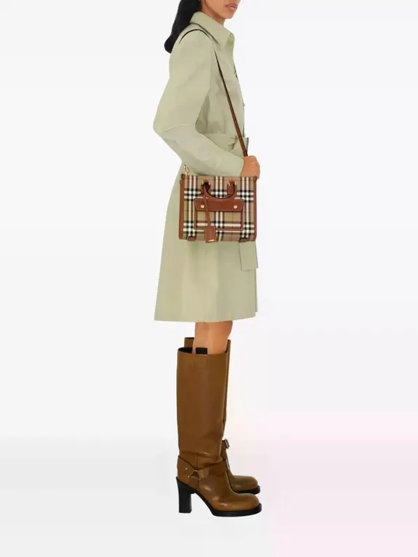 Burberry Mini Freya Tote Bag In Check Coated Cotton Blend