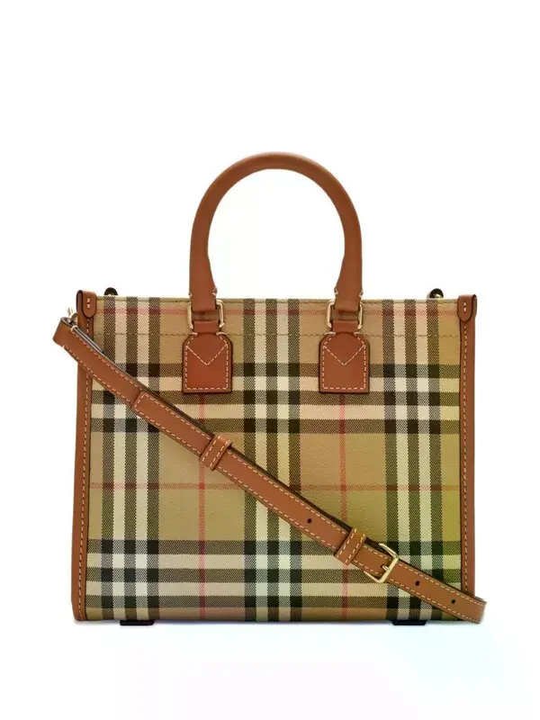 Burberry Mini Freya Tote Bag In Check Coated Cotton Blend