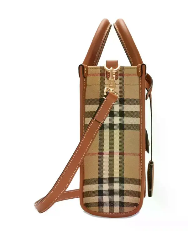 Burberry Mini Freya Tote Bag In Check Coated Cotton Blend