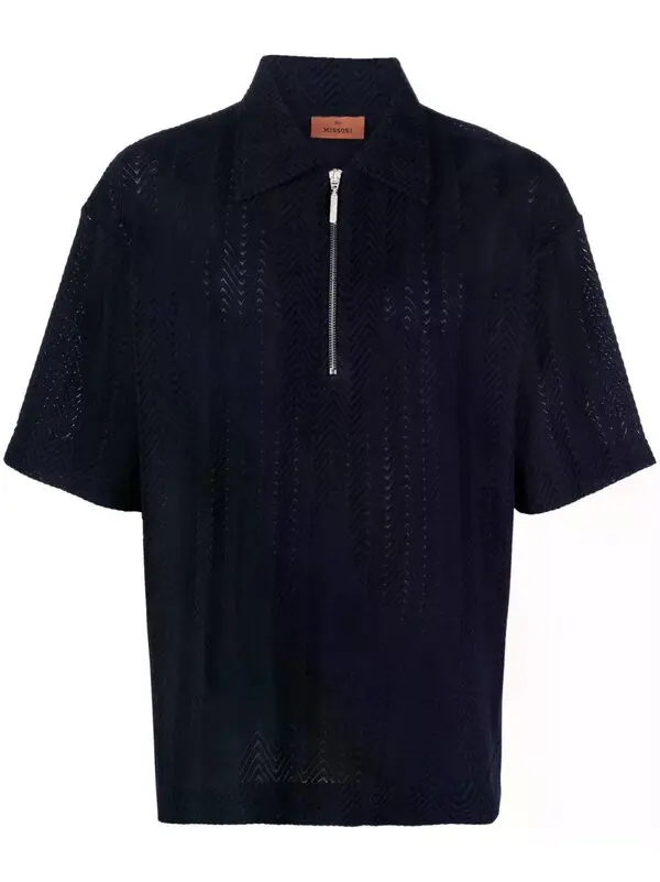 Missoni Zig-zag Zip-up Polo Shirt - Blue