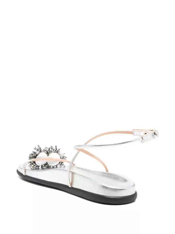 ANCIENT GREEK SANDALS Calf Leather Bead Embellished Ankle Strap Flat Sandals