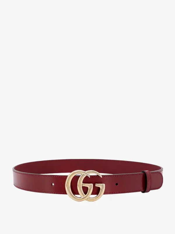 Gucci Leather Belt With Gg Buckle - Red