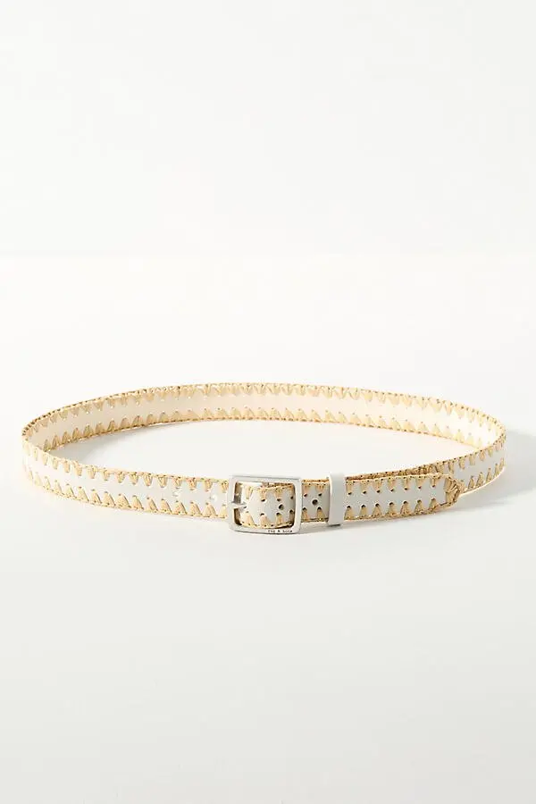 Rag & Bone Raffia Trim Boyfriend Leather Belt - White