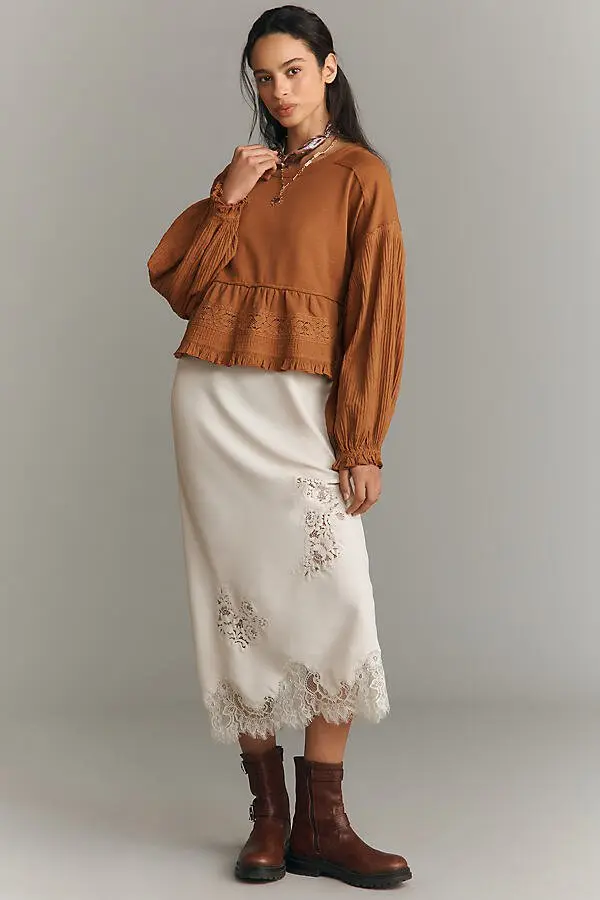PILCRO Long-sleeve Crop Babydoll Top