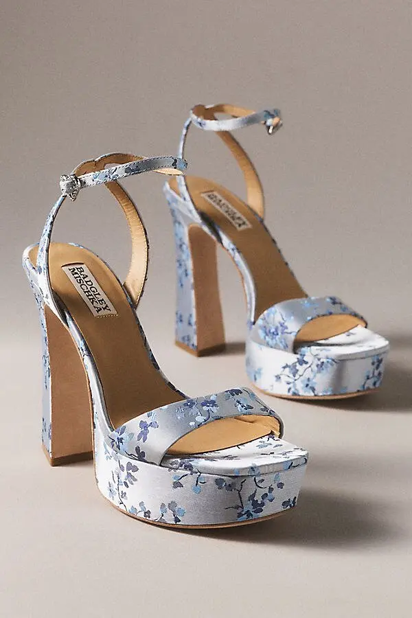 Badgley Mischka Caia Jacquard Platform Heels - Light Blue Jaquard