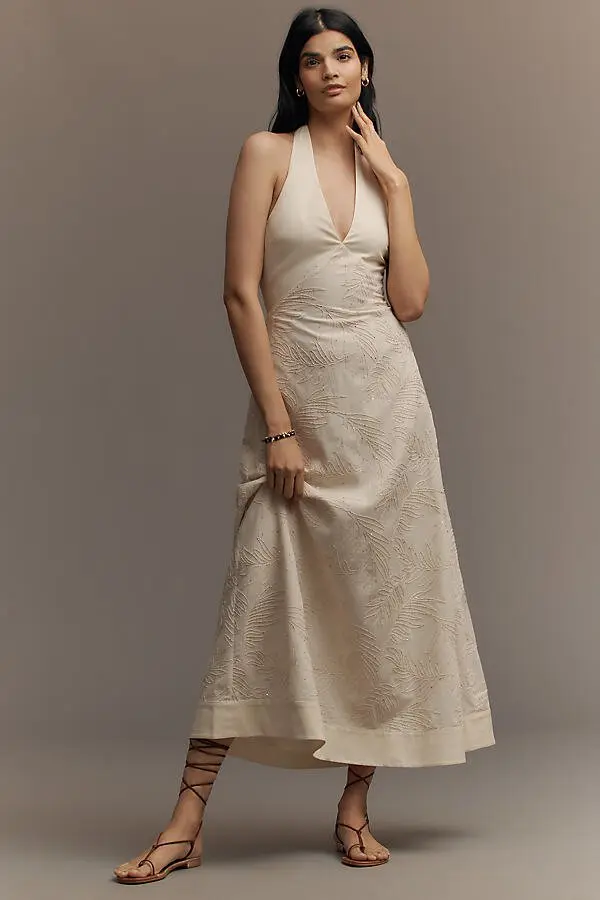 En Saison Ellis Cotton Linen Halter Dress In Natural Gold - 32% Off |  Editorialist