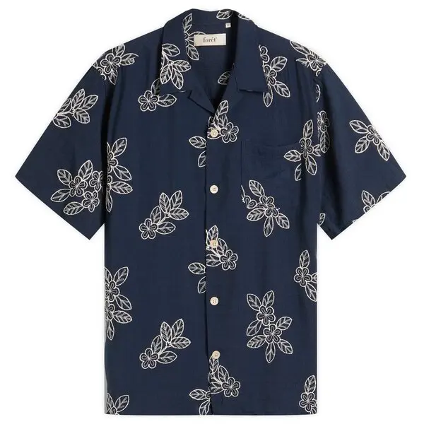 FORET Leo Embroidery Vacation Shirt - Navy
