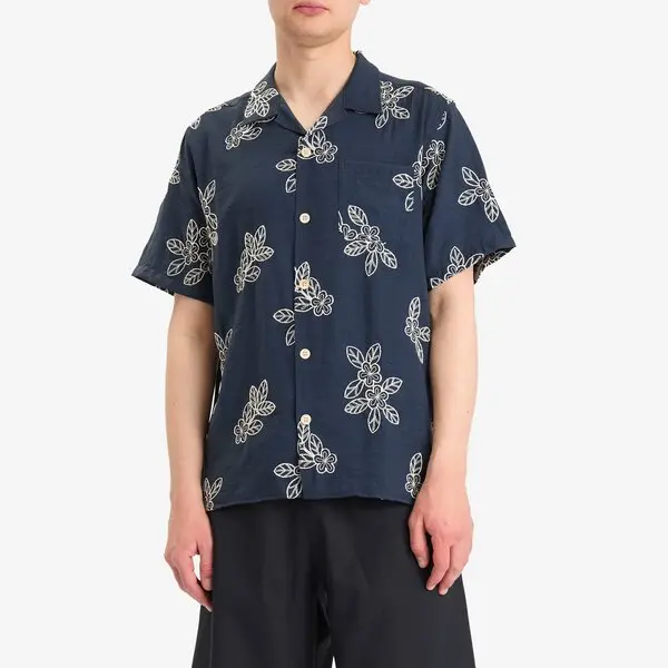 FORET Leo Embroidery Vacation Shirt - Navy