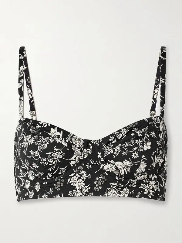 Ulla Johnson Zahara Printed Underwired Balconette Bikini Top - Black