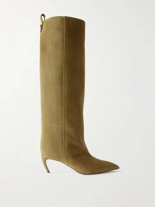 Attico Lea Suede Knee Boots - Green