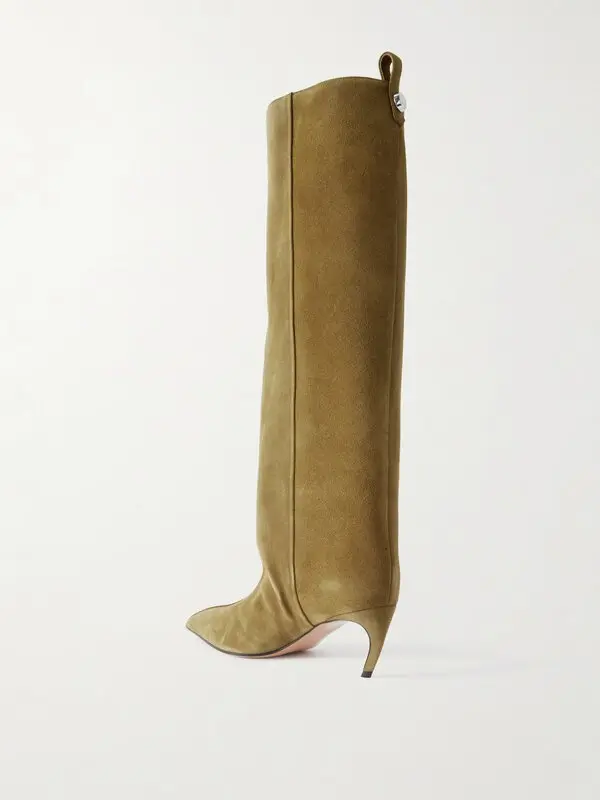 Attico Lea Suede Knee Boots - Green