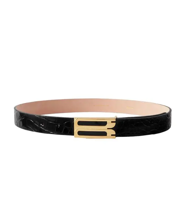 Victoria Beckham Frame Croc-effect Leather Belt - Black