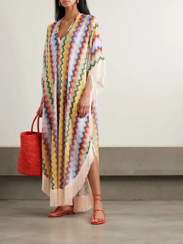 Missoni Mare Fringed Dégradé Stripes Crochet-knit Kaftan