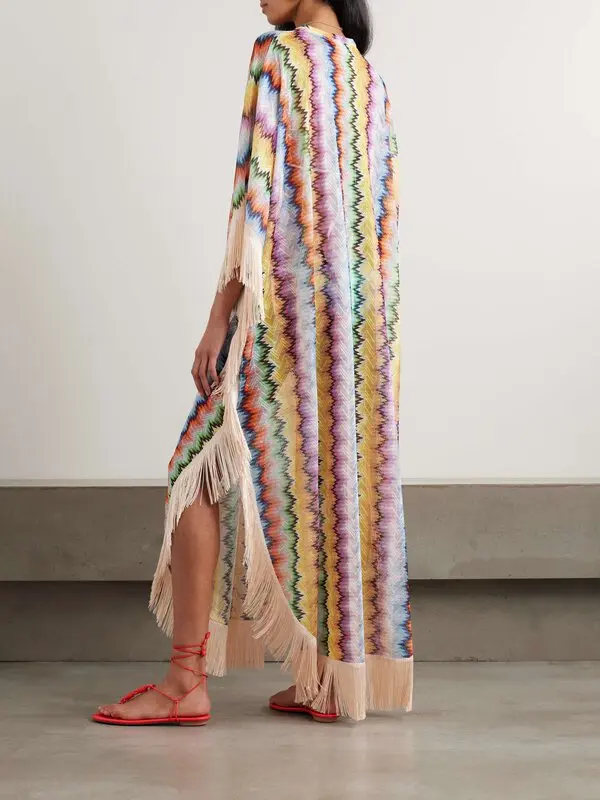 Missoni Mare Fringed Dégradé Stripes Crochet-knit Kaftan