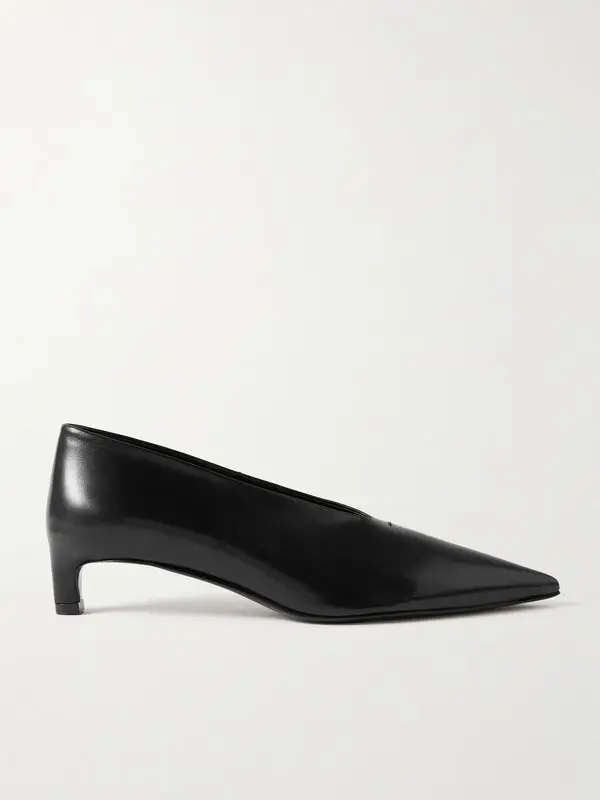 JIL SANDER Glossed-leather Kitten Heel Pumps - Black