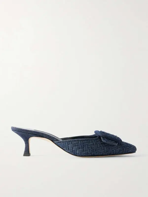 Manolo Blahnik Maysale 50 Buckled Denim Mules - Dark Denim