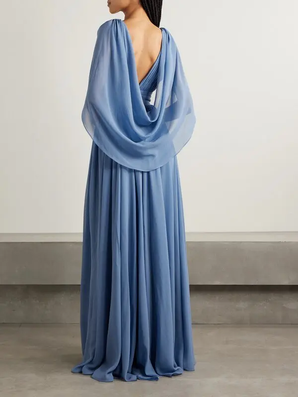 Elie Saab Cape-effect Pleated Silk-georgette Gown