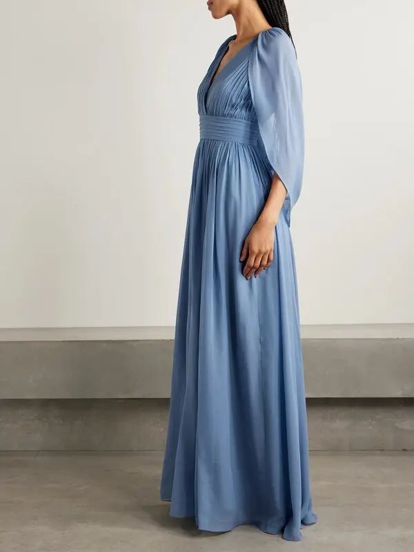 Elie Saab Cape-effect Pleated Silk-georgette Gown