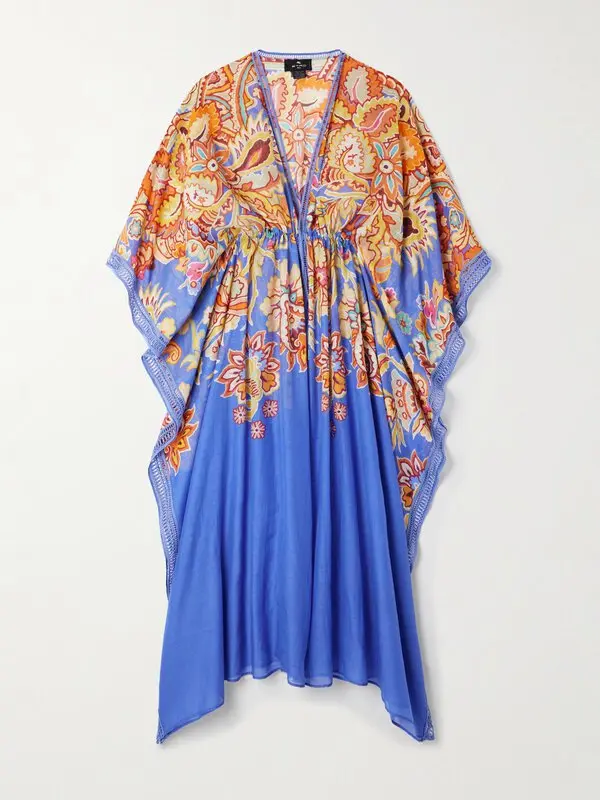 Etro Printed Cotton And Silk-blend Voile Kaftan - Blue