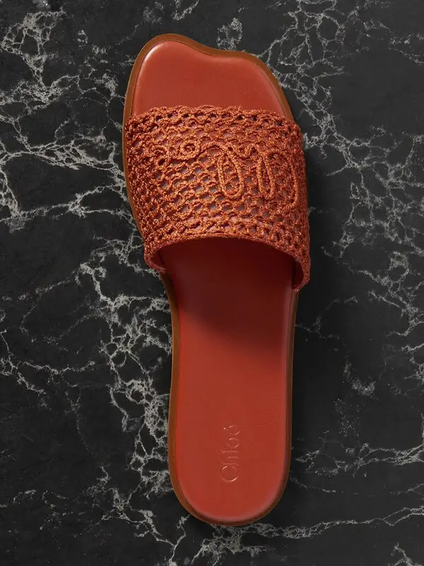 Chloé Flower Crocheted Slides - Brown