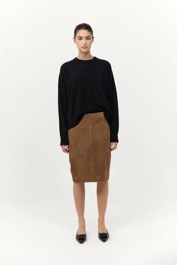 ST. AGNI Cashmere Crew Neck Sweater With Ribbed Detailing - Black
