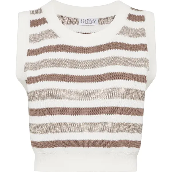 Brunello Cucinelli Knit Top With Monili - Beige