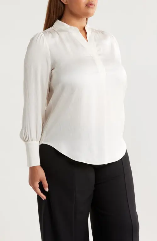Anne Klein Textured Crepe Long Sleeve Top - White Dove
