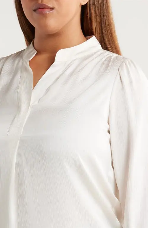 Anne Klein Textured Crepe Long Sleeve Top - White Dove