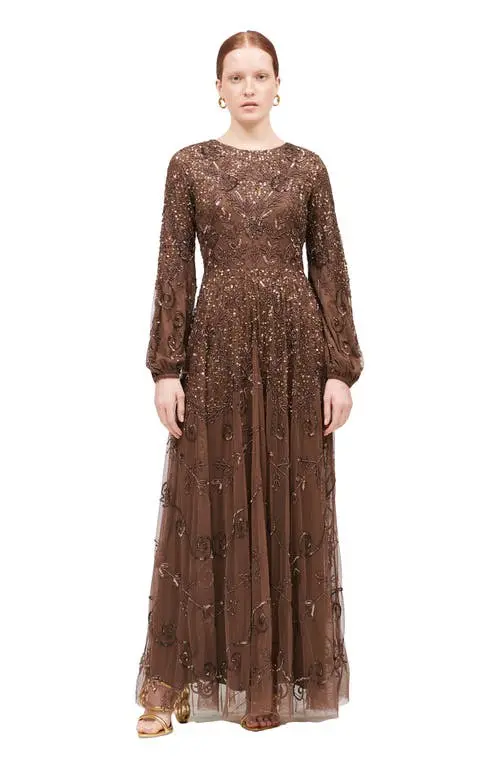 MARYISA Embellished Sequin A-line Maxi Dress