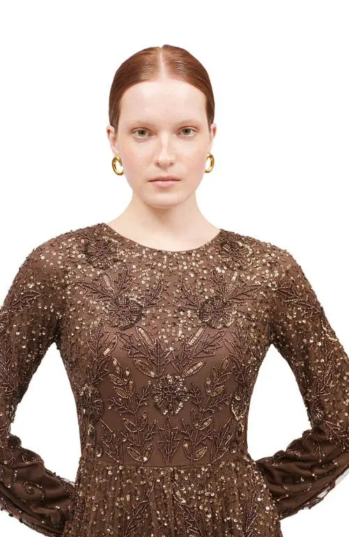 MARYISA Embellished Sequin A-line Maxi Dress