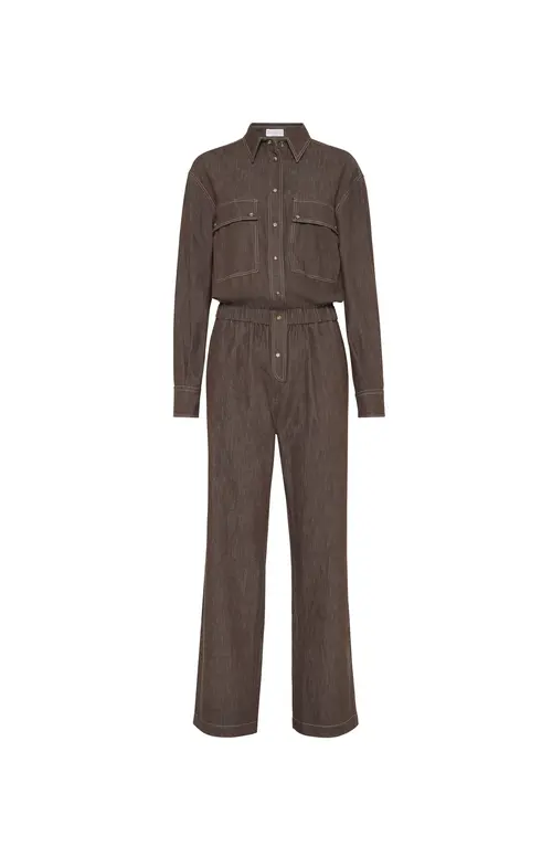 Brunello Cucinelli Lightweight No-fade Denim Jumpsuit - Cocoa