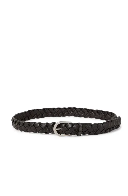Brunello Cucinelli Nappa Leather Braided Belt - Rust Brown
