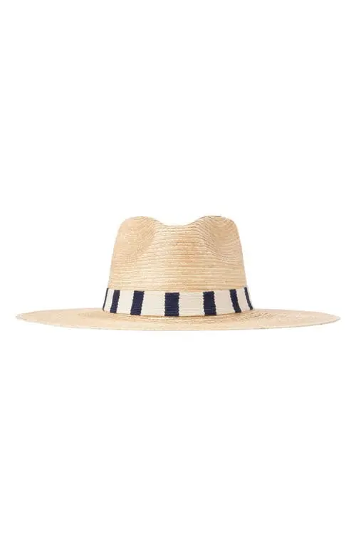 SUNSHINE TIENDA Brenda Palm Straw Sun Hat - Beige/ Navy