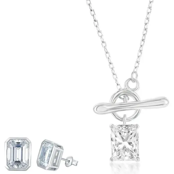 DONATELLO GIAN Toggle Necklace And Stud Earrings Set - Silver