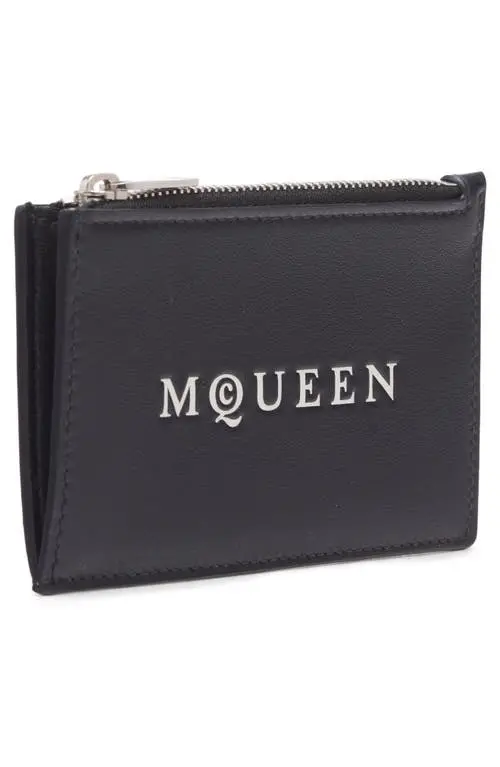 Alexander McQueen Logo Leather Zip Card Case - Black/ Bone/ Silver