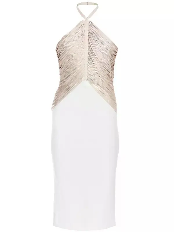 Herve Leger Halterneck Fringe Midi Dress