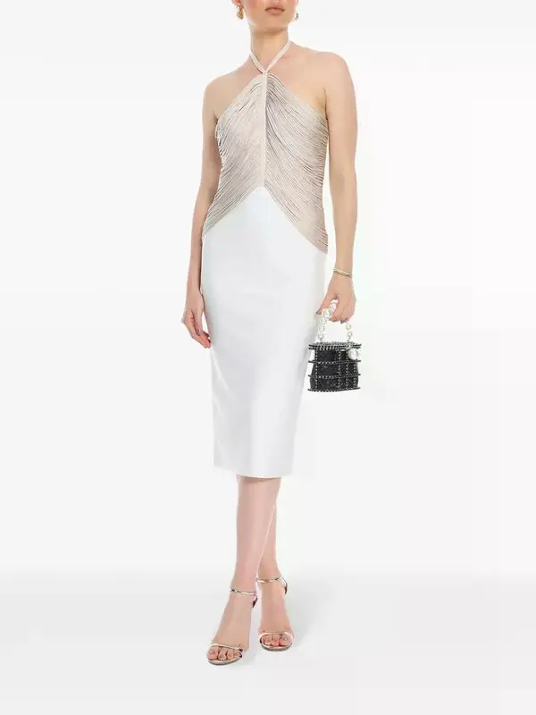 Herve Leger Halterneck Fringe Midi Dress