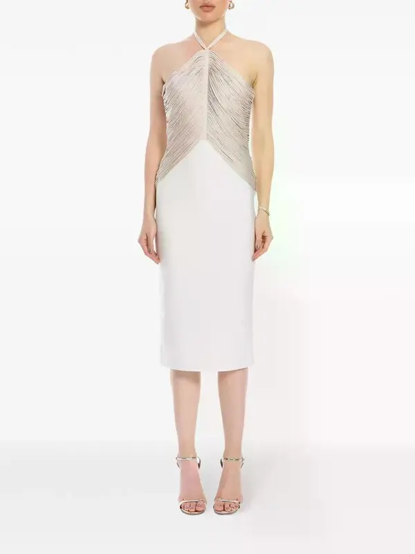 Herve Leger Halterneck Fringe Midi Dress
