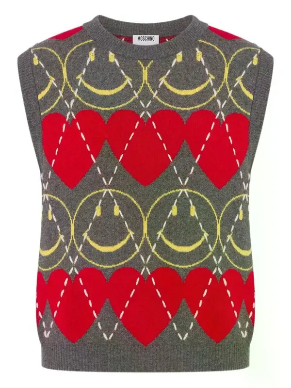 Moschino X Smiley® Heart-intarsia Vest - Grey