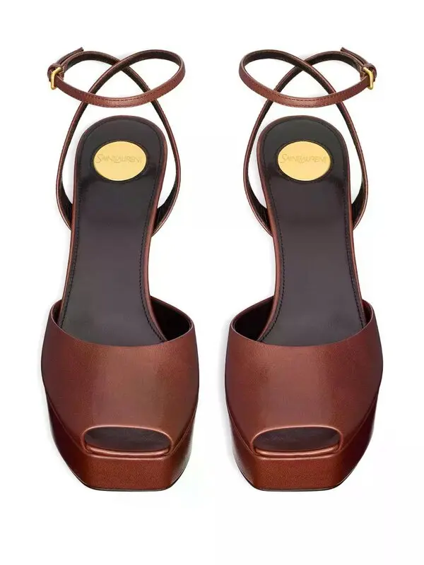 Saint Laurent 85mm La Scandale Platform Sandals - Brown