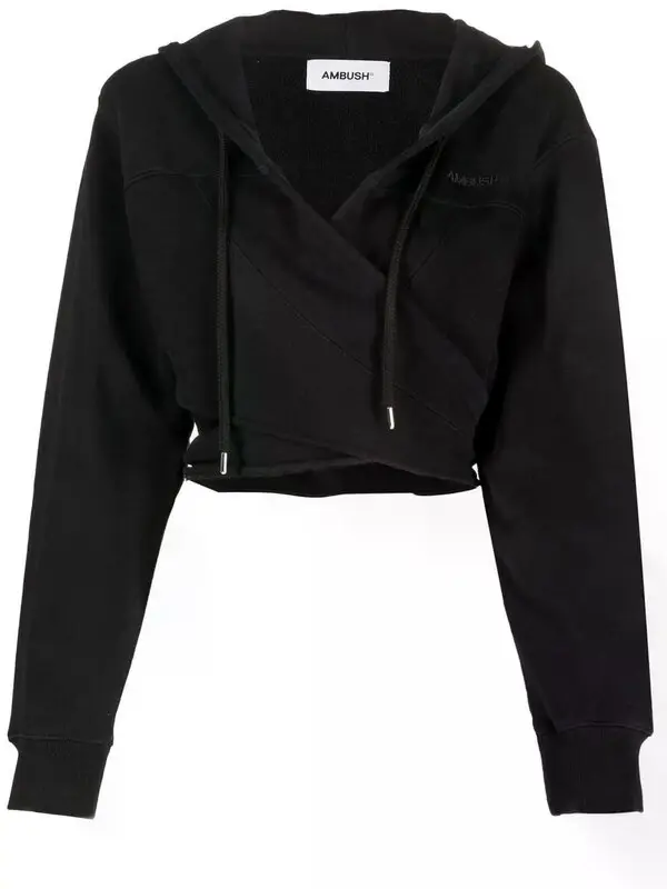 AMBUSH Embroidered Logo Cropped Hoodie - Black