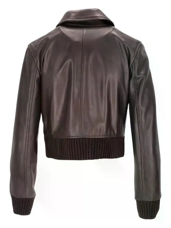 LA ROSE Leather Cropped Jacket - Brown