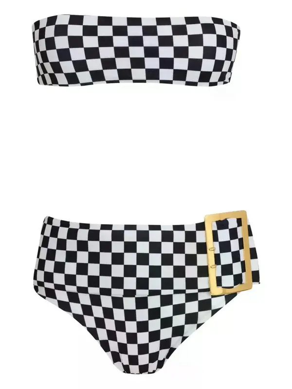 AMIR SLAMA Check-print Belted Bikini Set - White