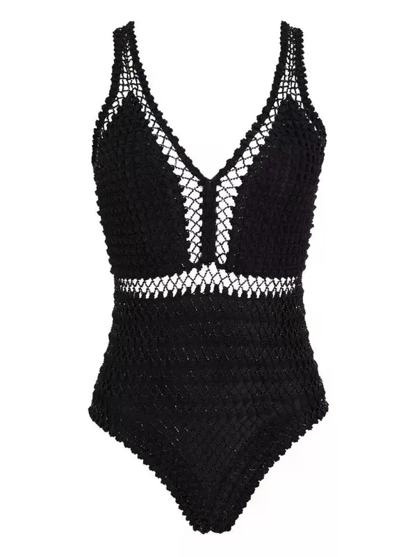AMIR SLAMA Crochet V-neck One Piece Swimsuit - Black
