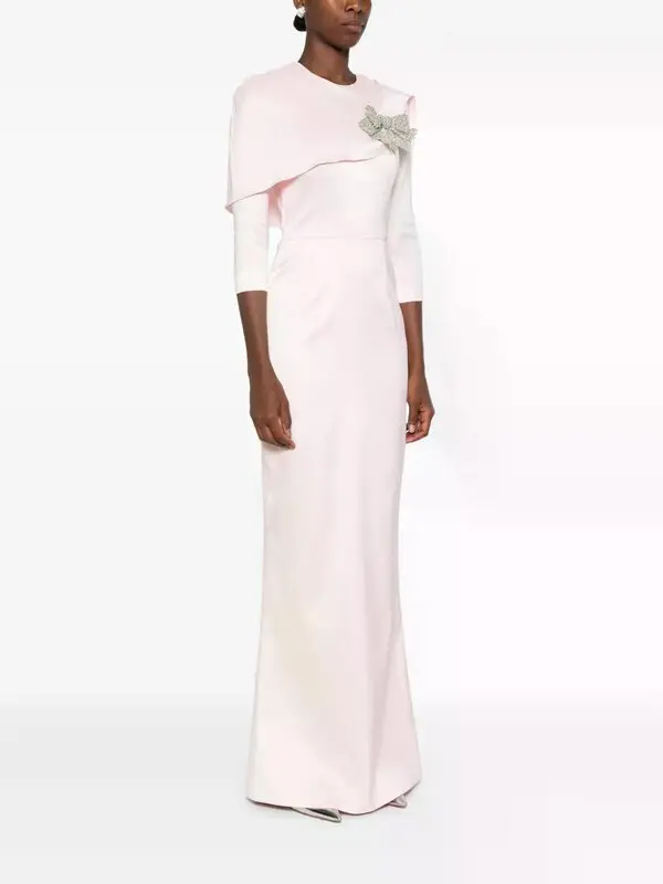 SILK LOVE & LACE Bow-embellished Cape Dress - Pink