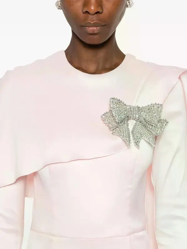 SILK LOVE & LACE Bow-embellished Cape Dress - Pink