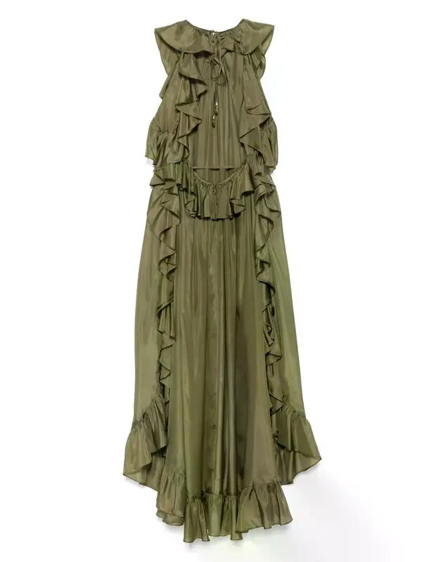 Zimmermann Cascadian Ruffle-Trim Midi Dress In Green Editorialist