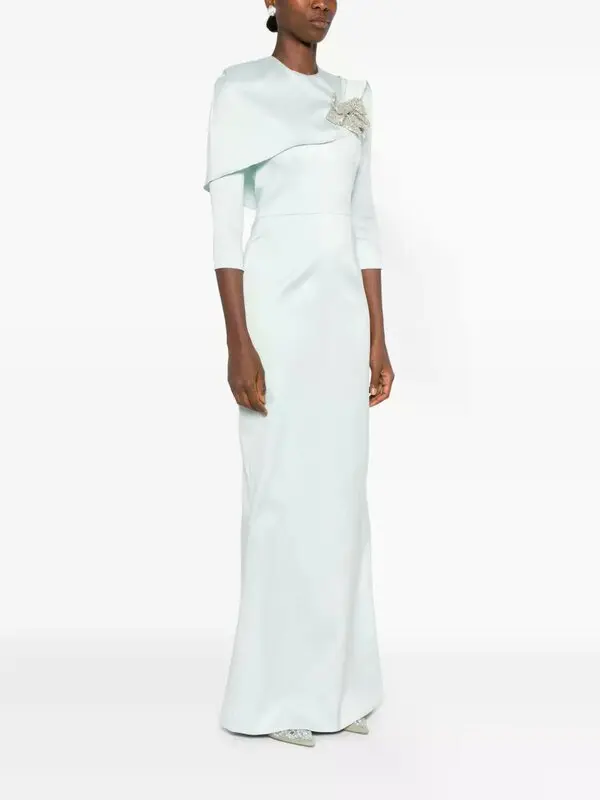 SILK LOVE & LACE Bow-embellished Cape Dress - Blue